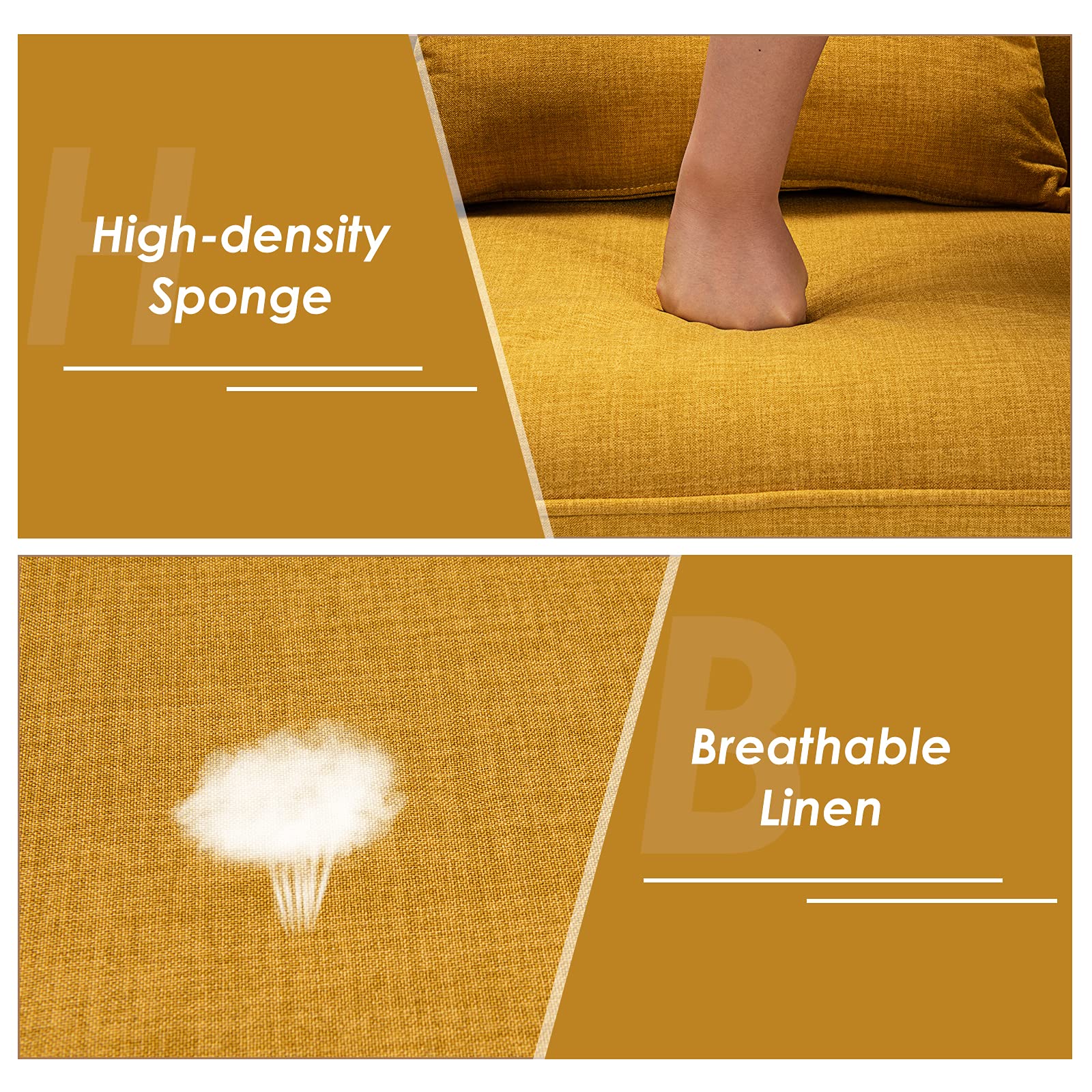 KOMFOTT Tufted Accent Armchair Set of 2, Modern Leisure Chair with Waist Pillow, Comfortable Backrest & Ergonomic Armrest, Breathable Fabric & Soft Sponge, Ideal for Living Room & Office, Yellow