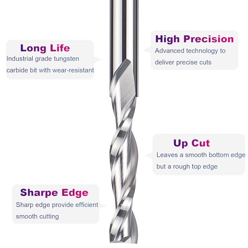 SpeTool Spiral Router Bits with UpCut 1/4 inch Cutting Diameter, 1/4 inch Shank 3 inch Extra Long HRC55 Solid Carbide CNC End Mill for Wood Cut, Carving