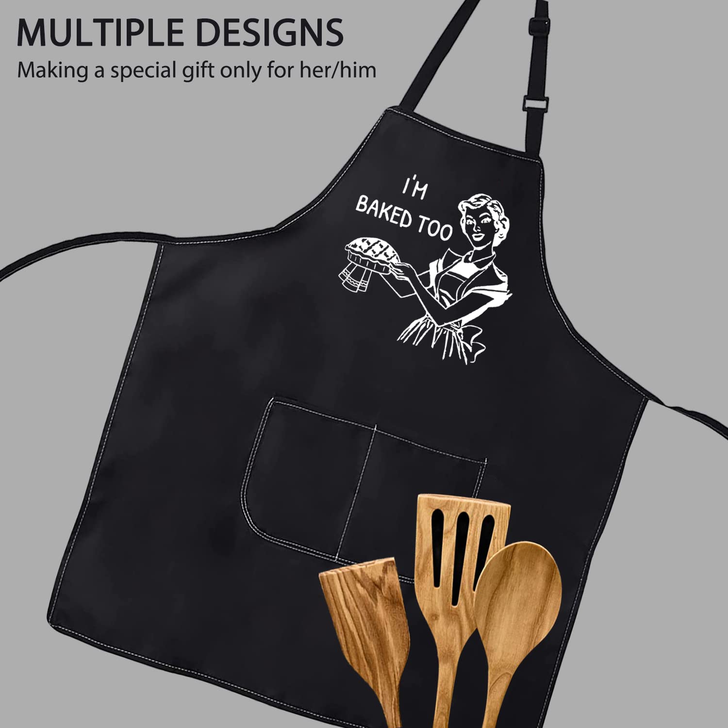POFULL Funny Cooking Apron with Pocket I'm Baked Too Apron Baking Gift (I'M BAKED Apron)
