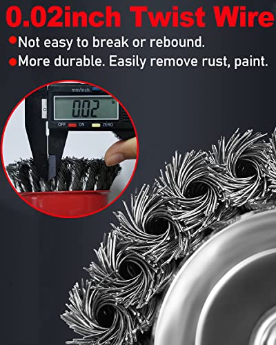 Rocaris 6 Pack Wire Wheel Cup Brush, 3 & 4 Inch Twisted Knotted & Coarse Crimped Cup Brush for Angle Grinders, 5/8 -11 Inch Threaded Arbor