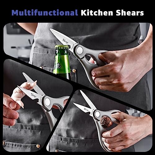 Slege 15pcs Kitchen Knife Set with Built-in Sharpener, One-Piece Design, Stainless Steel Kitchen Knives - Frosted Silver