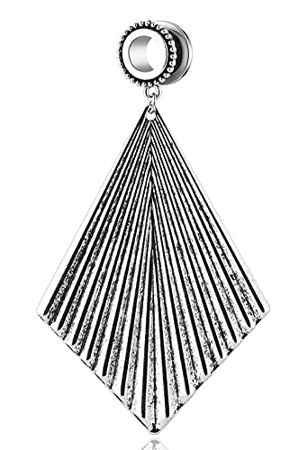 Pierced Republic Dangling Large Pendant Ear Gauges - Pair of Stainless Steel Screw-On Ear Plugs - 6 Size Options (9/16" (14mm))