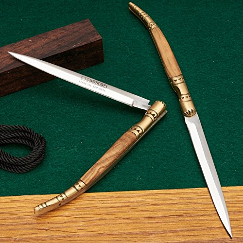 Kings County Tools Navaja Style Knife | 1/4" Thin Stainless Steel | 3-1/16” Blade Length | Olivewood and Brass Handle | Traditional Spanish Pattern Design