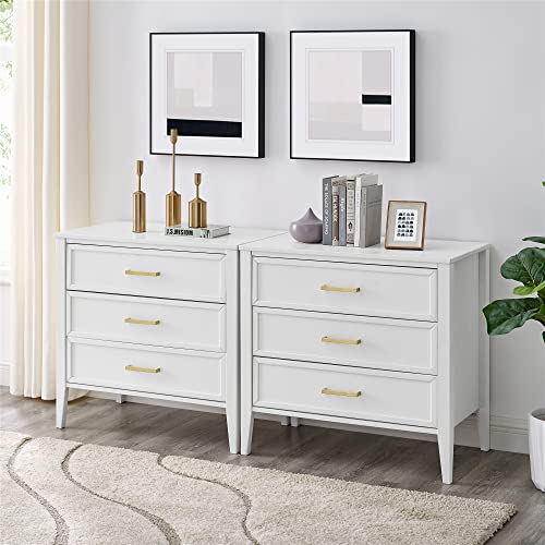 MUSEHOMEINC Solid Wood 3 Drawer Dresser/Nightstand Mid-Century Chests of Drawers with Electroplated Metal Handle,Bed Side Table for Bedroom in White