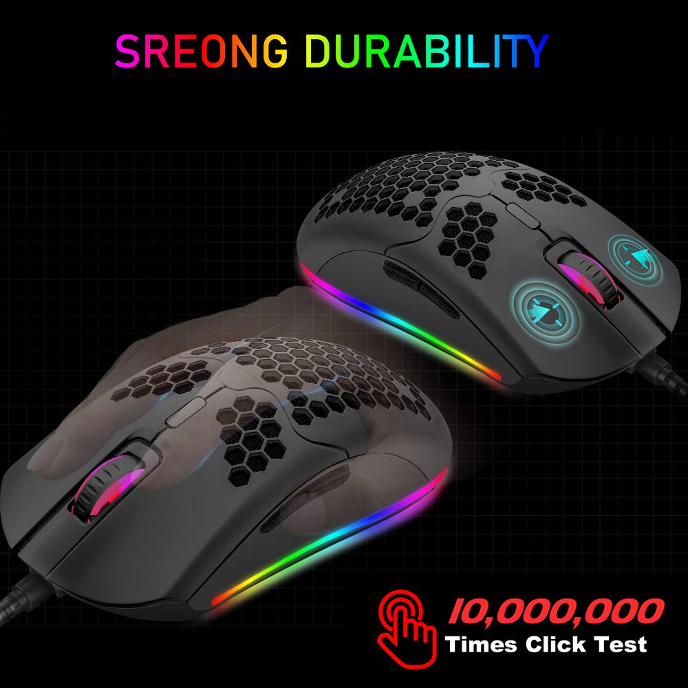 Mechanical Gaming Keyboard and Mouse Combo with Full 88 Key Anti-ghosting Rainbow Backlight Ergonomic Floating Plate 6400DPI Honeycomb Mice USB Wired for PC MAC Gamer Office Typist(Black/Red Switch)