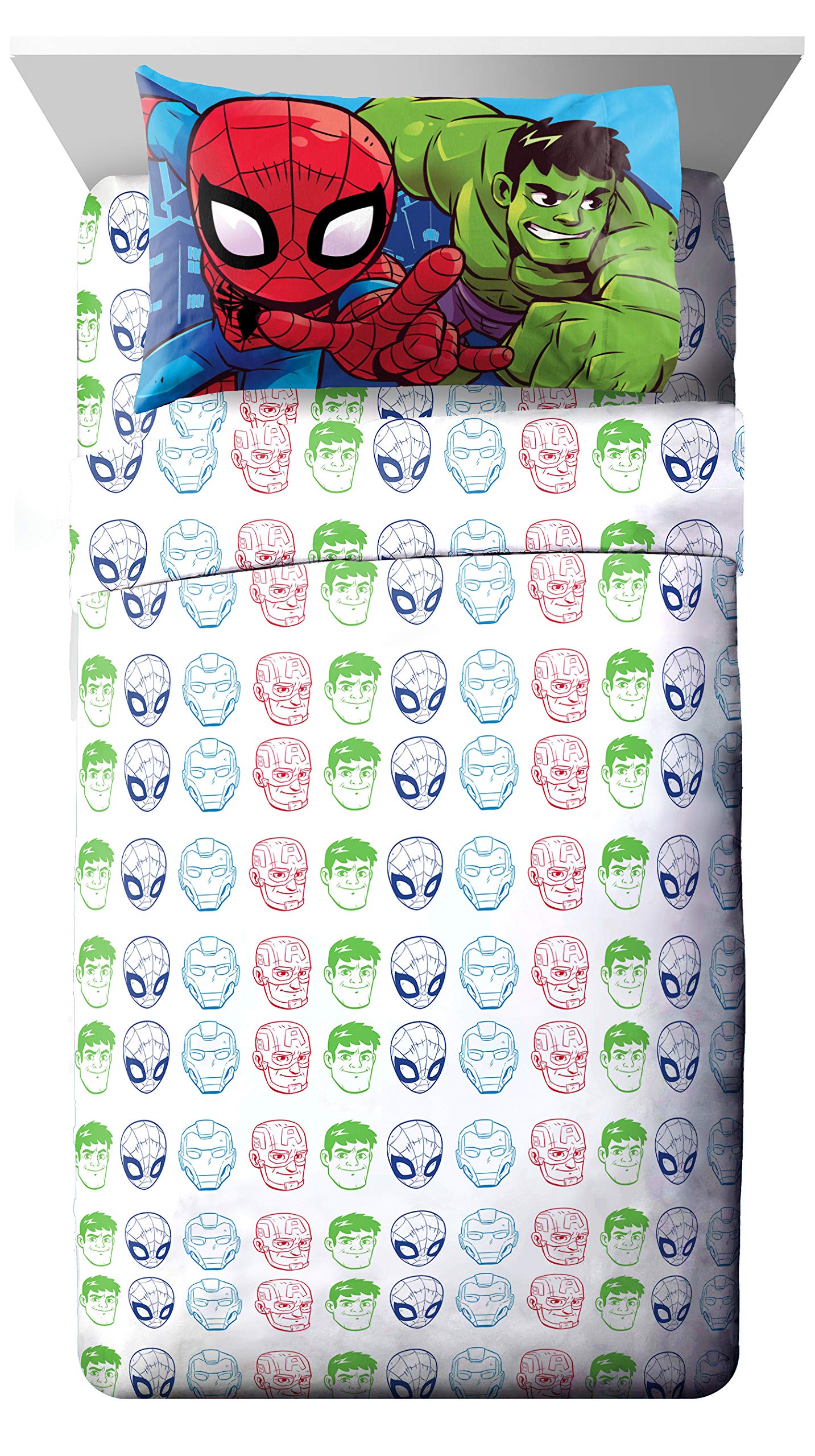 Jay Franco Marvel Super Hero Adventures Avengers Heroes Amigos 4 Piece Toddler Bed Set β Super Soft Microfiber Bed Set β Bedding Features Captain America, Hulk, Iron Man, & Spiderman