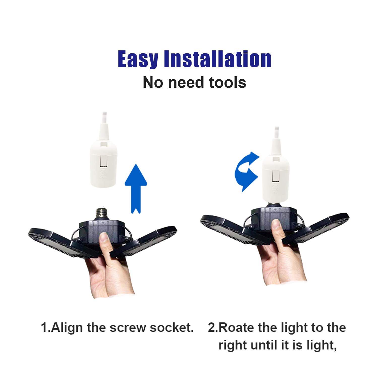 LED Garage Lights, 80W 6000LM Adjustable 3 Panels Deformable Garage Lighting E26/E27 Tribright Ceiling Shop Light for Workshop Warehouse Barn Basement