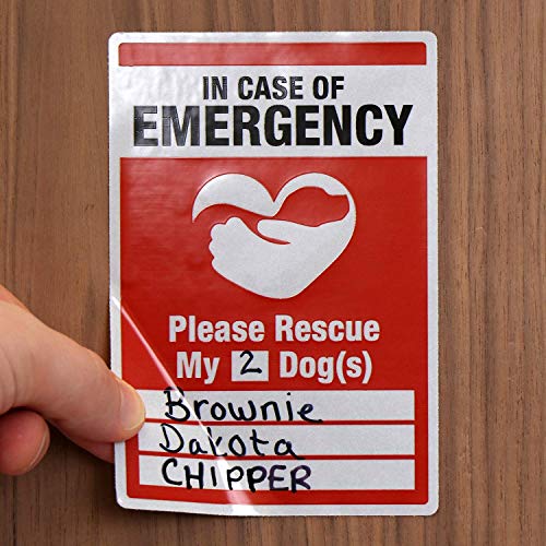 SmartSign “In Case of Emergency Please Rescue My Dogs" Pet Rescue Decal Set | Two 2.75" x 4" & One 3.75" x 5.5" Engineer Grade Reflective Adhesive Labels