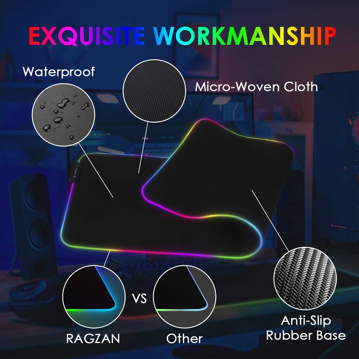 Large RGB Gaming Mouse Pad Led Extended XXL Soft Mousepad with 14 Lighting Mode, Anti-Slip Rubber Base Computer Key Board Mouse Mat for PC Gamer/Laptop Gamer/Officer(31.5×11.8×0.16 inch)