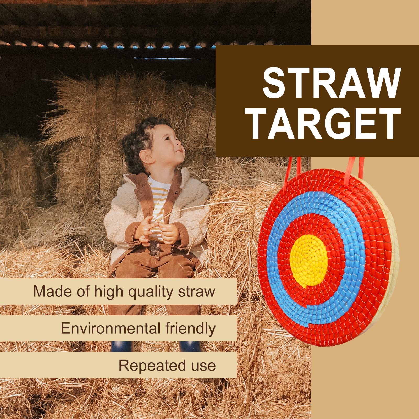 LOEVNA 3 Layers Archery Targets Traditional Solid Straw Round Archery Target Shooting Bow Coloured Rope Target Hand - Made Arrow Target for Outdoor Backyard Shooting Practice, 20 Inch