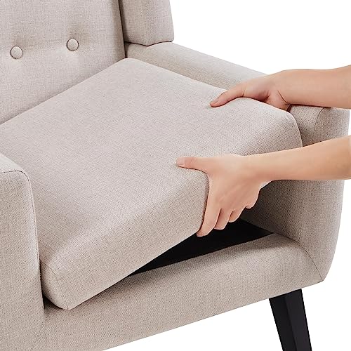 Yaheetech Accent Chair, Modern Button Tufted Armchair, Linen Fabric Sofa Chairs for Living Room Bedroom, Mid-Century Comfy Reading Chair, Beige