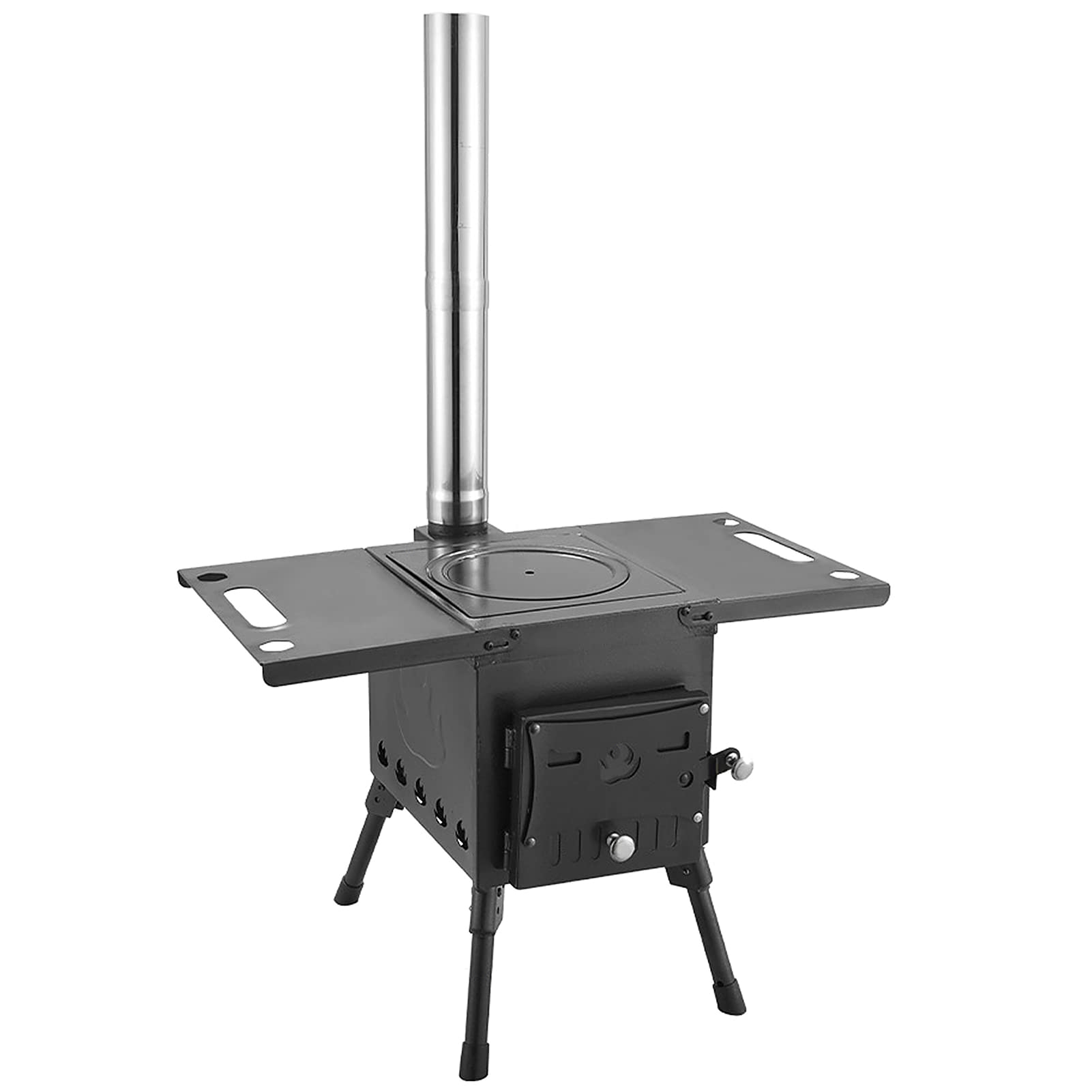 MengK Portable Foldable Wood Burning Stove Camp Tent Stove with Chimney Pipe for Tent Shelter Heating Cooking