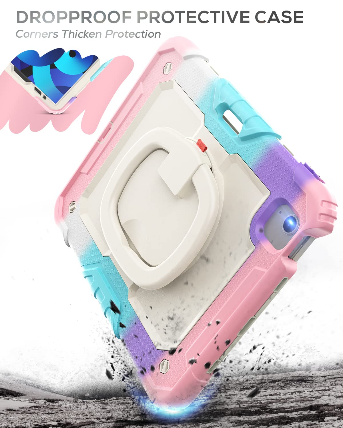 SEYMAC for iPad Air 5th/4th Generation Case, Heavy Duty Protection Shockproof Case with Screen Protector, 360° Hand Grip, Shoulder Strap, Pencil Holder, Case for iPad 10.9 inch, Colorful/Pink