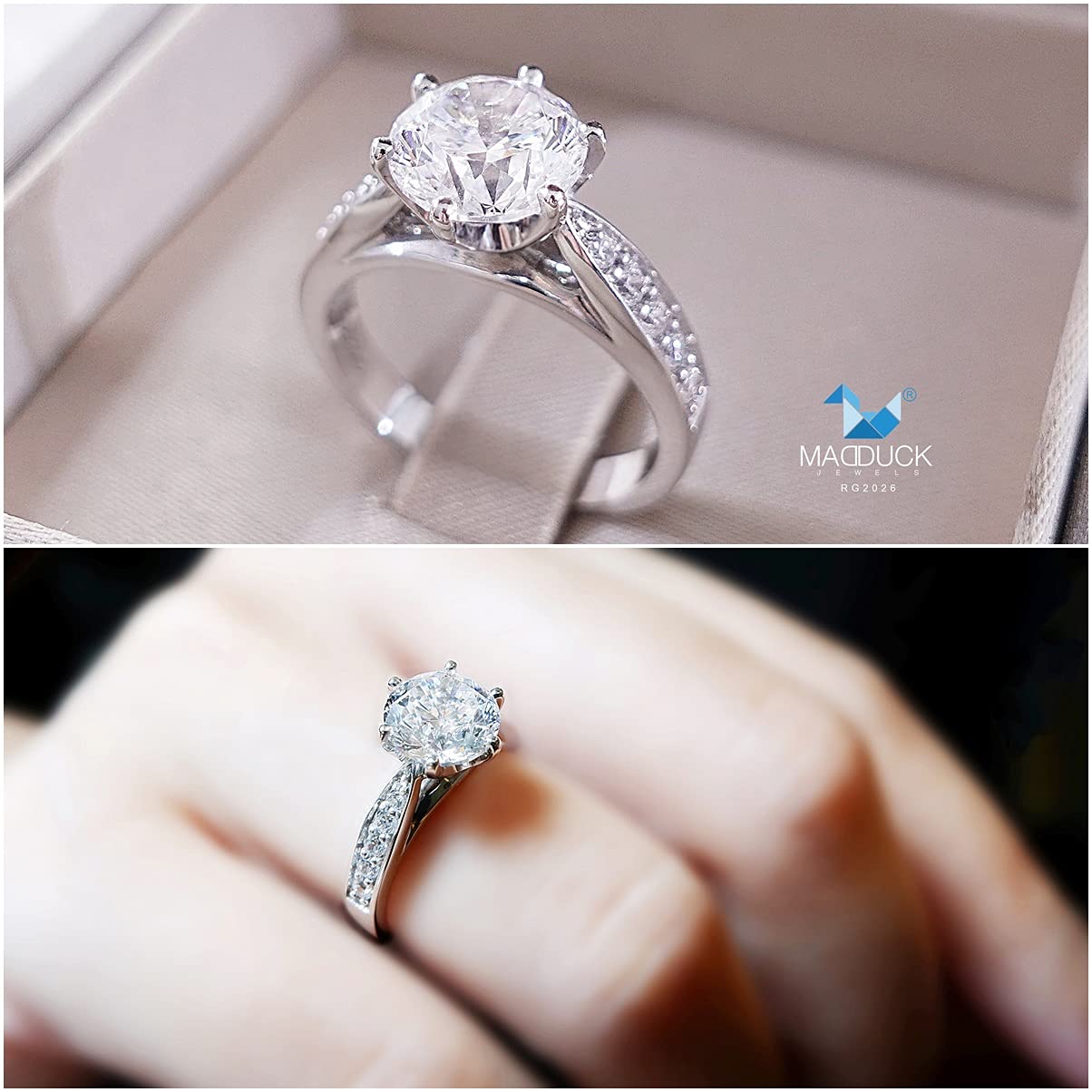 Mad Duck Jewels RG2026 CZ Diamond Sterling Silver Ring with Rhodium Plated (5.5)