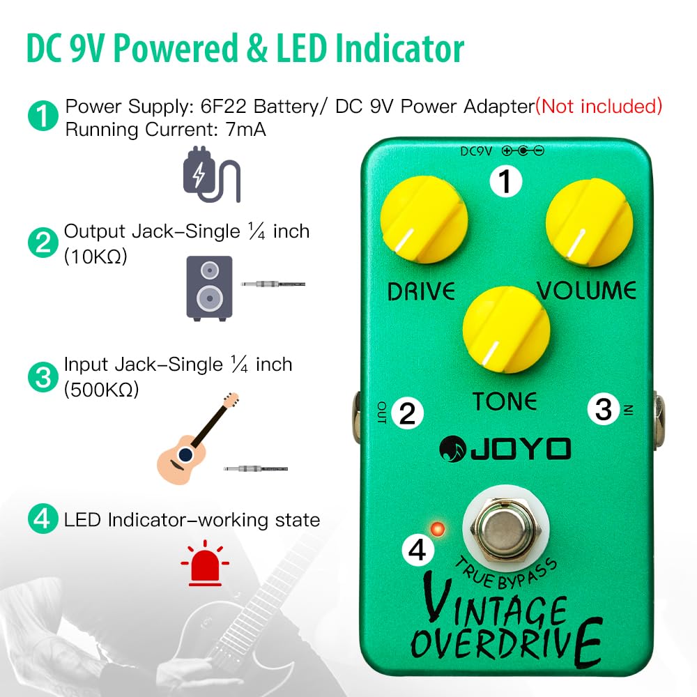 JOYO Vintage Overdrive Pedal Classic Tube Screamer Pedal for Electric Guitar Effect - True Bypass (JF-01)