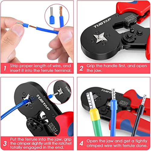 TUBTAP Ferrule Crimping Tool Kit - with 1200PCS Wire Ferrules - Terminal Crimper for Electricians [AWG 23-7]- Wire Ferrule Kit for Wire-End Ferrules, 0.25-10 mm²