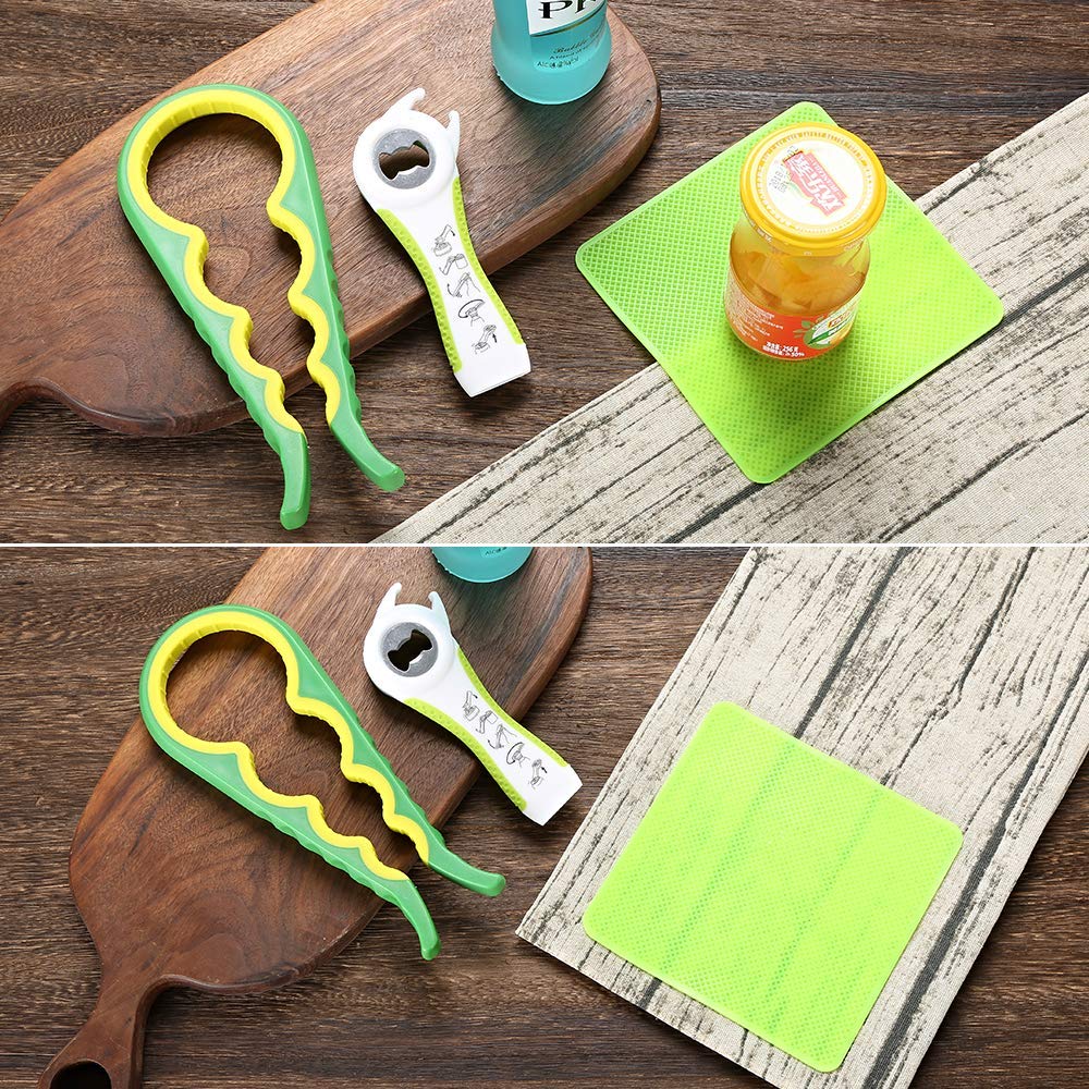Otstar Jar Opener and Bottle Opener with Silicone Jar Gripper to Remove Stubborn Lids, Pull Tabs and Bottles-Designed for Weak Hands,Seniors, Arthritis - Ideal for Elderly and Children (Green)