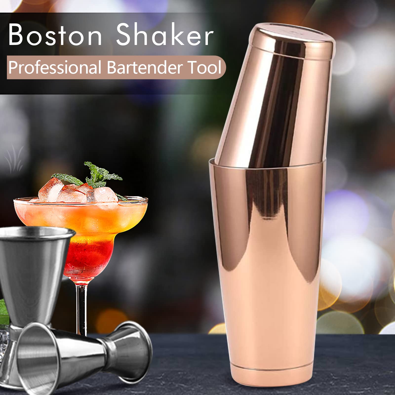 Stainless Steel Boston Shaker - 2-Piece 18oz & 28oz Professional Bartender Cocktail Shaker Bartender Shaker Kit - CTSK0013 (Copper)