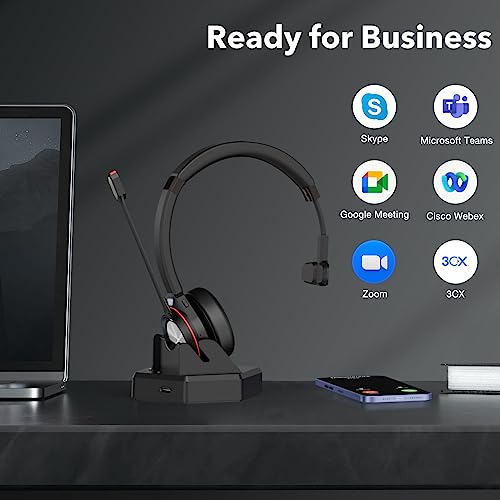 Yexatel Bluetooth Wireless Headset with Microphone for PC - On-Ear Headphones for Work, Computer Headset for Microsoft Teams, Integrated Busy Light & Mic Mute, 30H Talk Time (Y891BT Black)