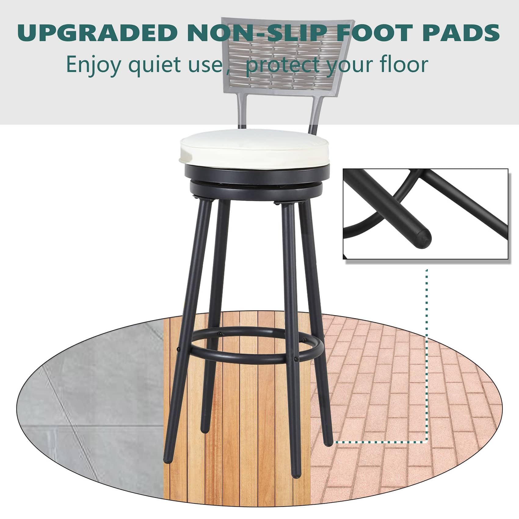 TOP HOME SPACE Patio Bar Stools Outdoor Swivel Bar Height Stool Chairs with Rattan Back Cushion for Deck Porch Backyard, Set of 4