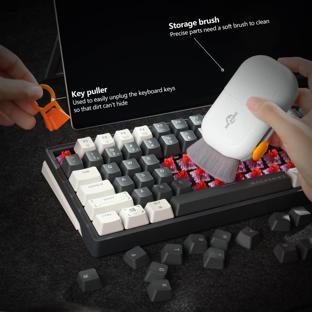 SIN SHINE Keyboard Cleaner 7-in-1 Electronics Cleaner Kit - Laptop Cleaner Keyboard Cleaner Set with Keyboard Brush - Electronic Cleaner Box for PC Monitor, TV, Phone, Computer (BBH01-White)