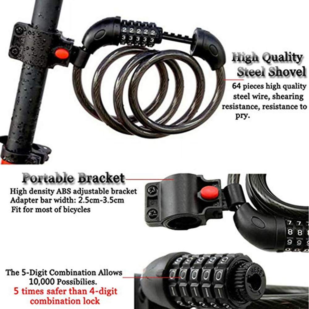 JPOJPO Bicycle Lock Road Mountain Bike Folding Cable Locks cycle Code Bicycle Lock 12 * 1200MM PURPLE