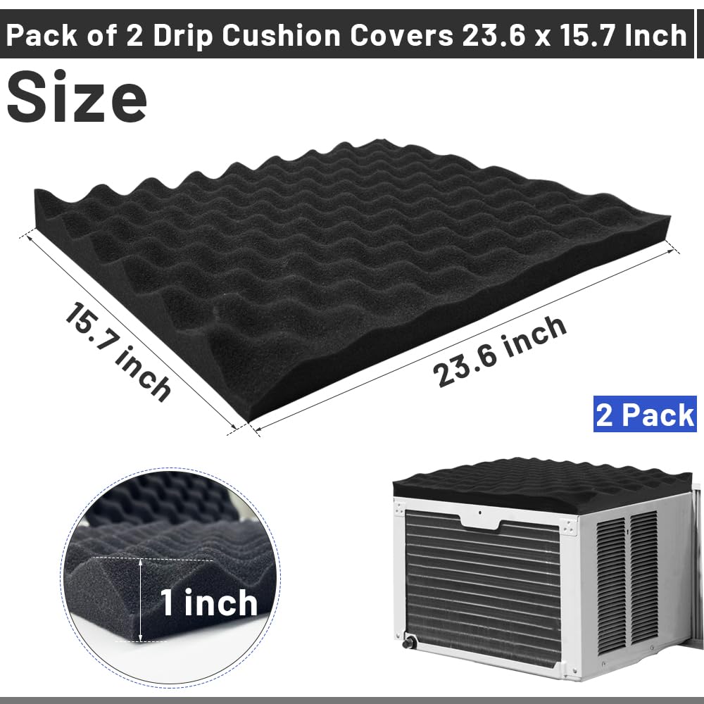 Sgran 2 Pack Air Conditioner Drip Cushions, 23.6 x 15.7 Inch Air Conditioner Top Pad AC Rain Cover Window AC Removable Foam Mat for Stop Dropping Noise of Water Drpping onto Your AC