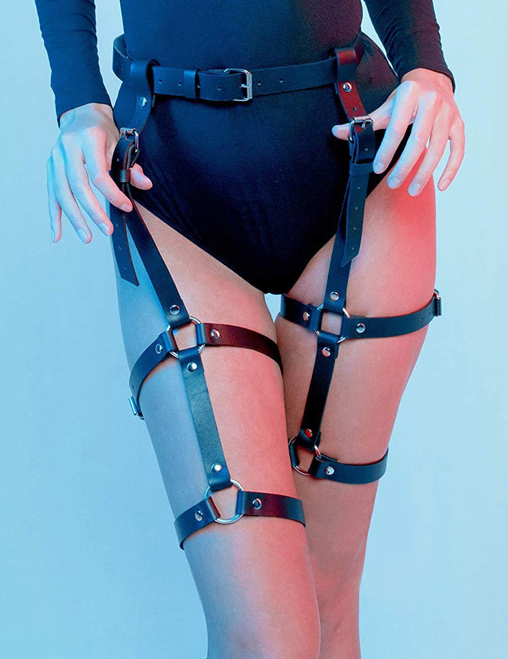 LISBLIER Women Leg Harness Caged Thigh Holster Garters Harajuku Adjustable Punk Leather Waist Gothic Rings Belt
