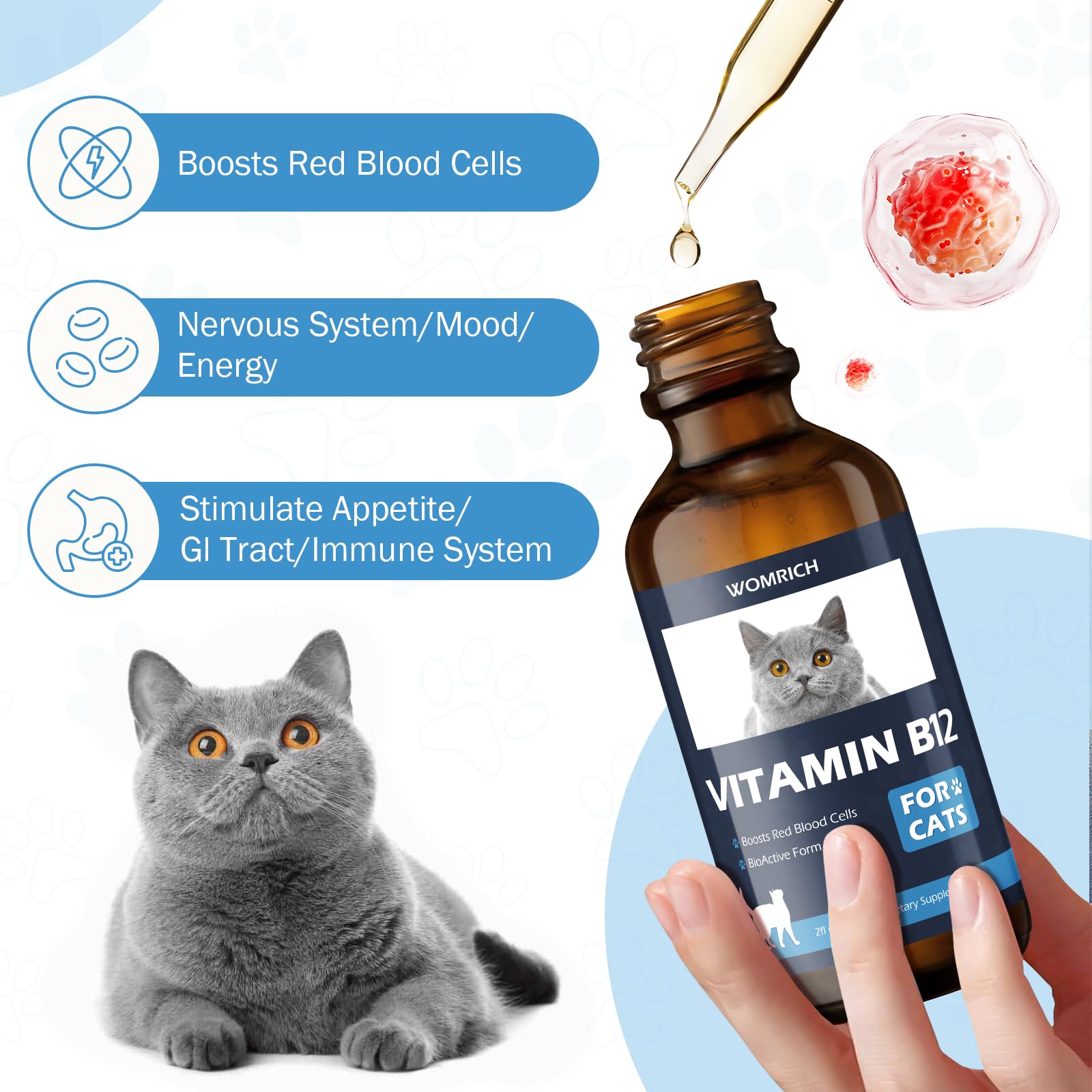 Vitamin B12 for Cats | Boosts Red Blood Cell Formation, Energy Boost, Nervous System & Appetite | Methylcobalamin Supplement | 2 fl oz Dropper
