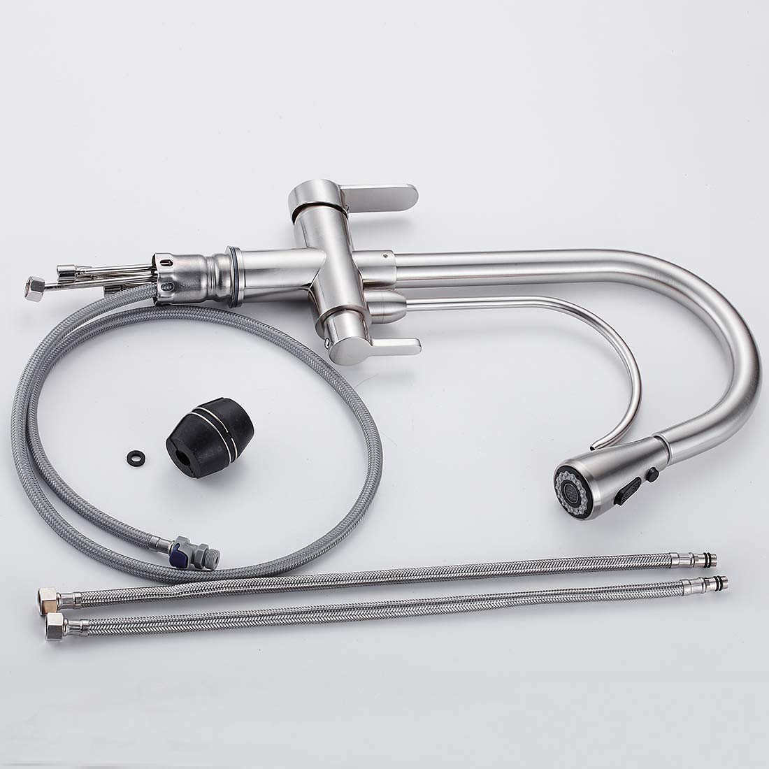 WANFAN Kitchen Sink Faucet with Pull Down Sprayer 2 Handle 3 in 1 Water Filter Purifier Faucets Brushed Nickel 0195SN