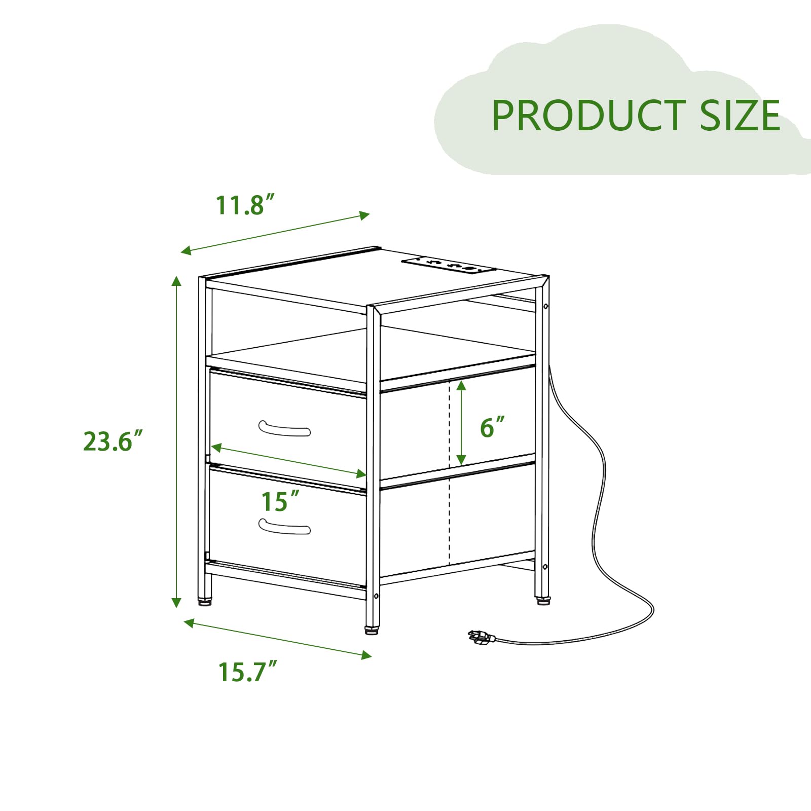 topfresh Brown Nightstand with Charging Station End Table Side Tables with USB Ports and Outlets Bedroom Nightstand with Fabric Drawers End Table with Open Shelf Modern Nightstand 1pcs