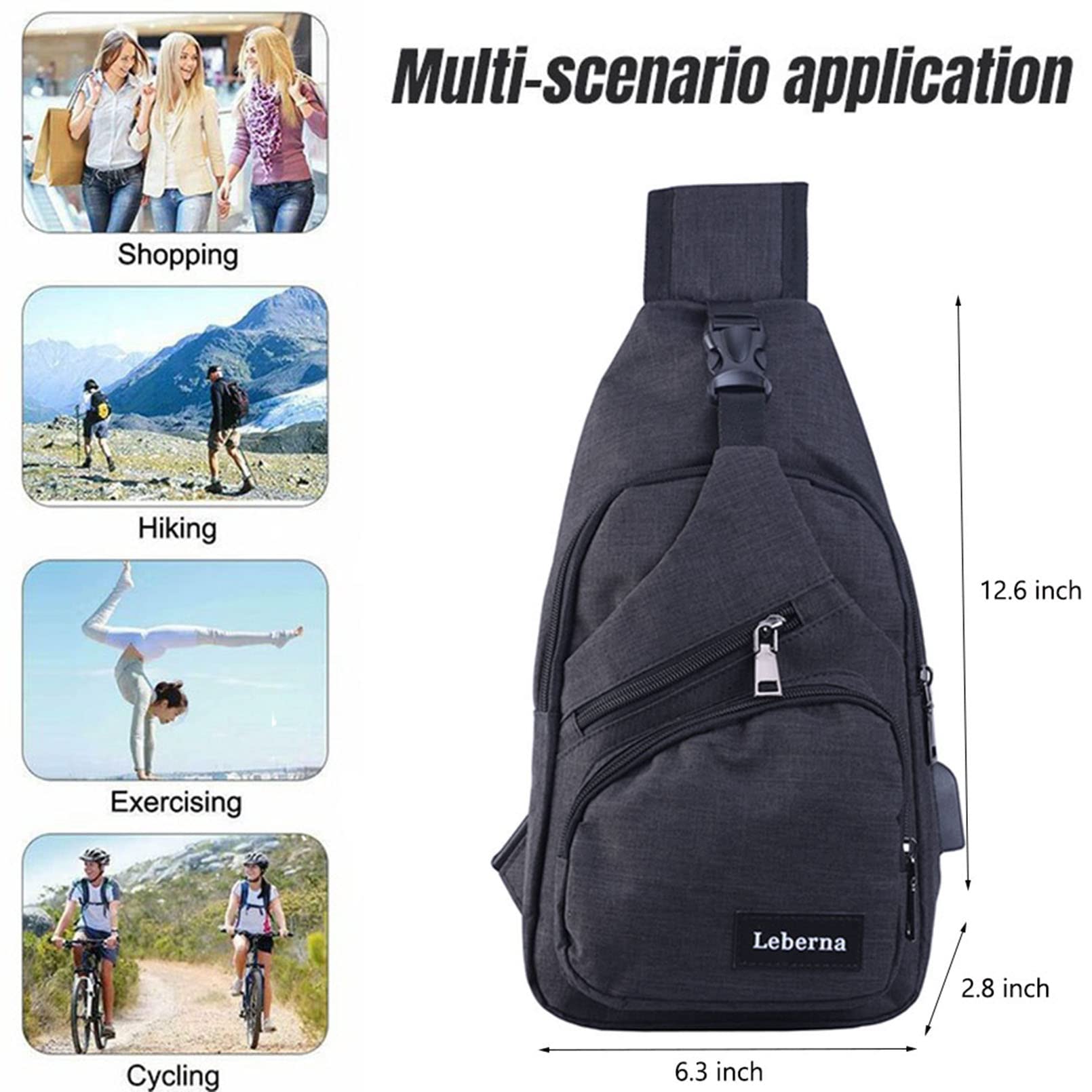 LEAFOREST Crossbody Sling Bag Shoulder Backpack for Travelling Hiking and Other Outdoor Activity Men and Women Black