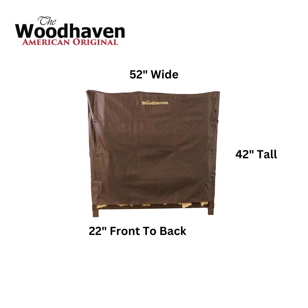 Woodhaven 4 Foot Waterproof Full Cover - Covers 1/4 Cord Outdoor Firewood Rack - Reinforced Vinyl With Velcro Straps - Keeps Logs Dry (Brown)