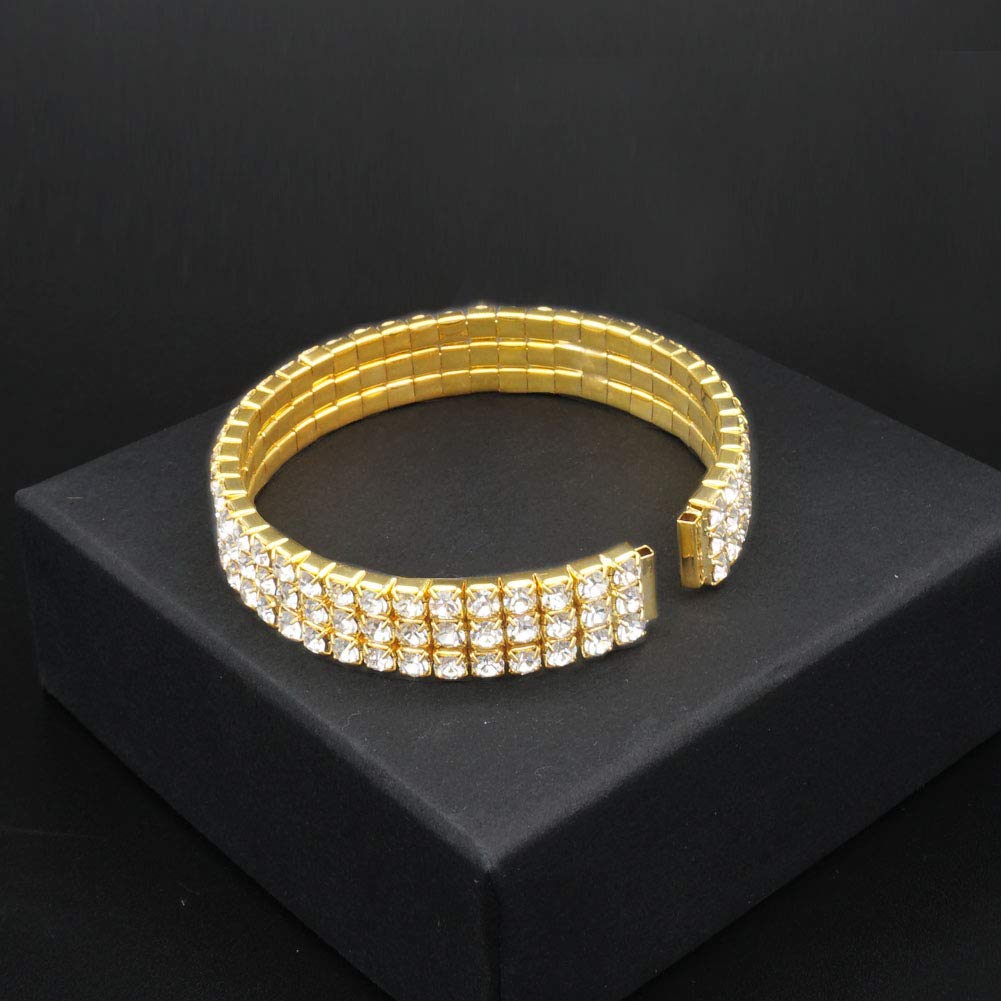 JSEA S9-Womens Rhinestones Wide Cuff Bracelet Bangles Silver and Gold Tone Wedding Party Jewelry