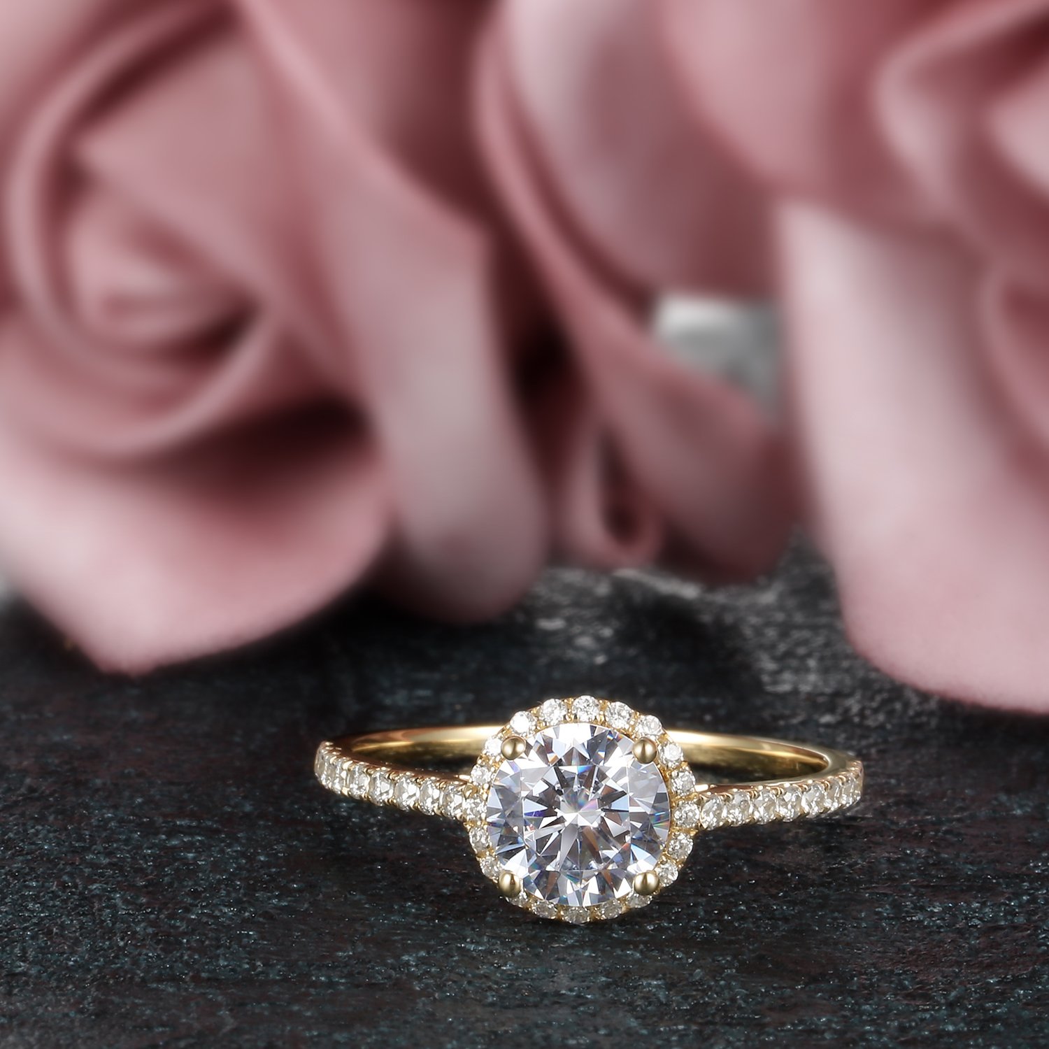 Lamrowfay 1ct Round Brilliant Cut Solitaire Cubic Zircon CZ Engagement Ring in 14K Gold, 1.80cttw (Yellow-Gold, 6)