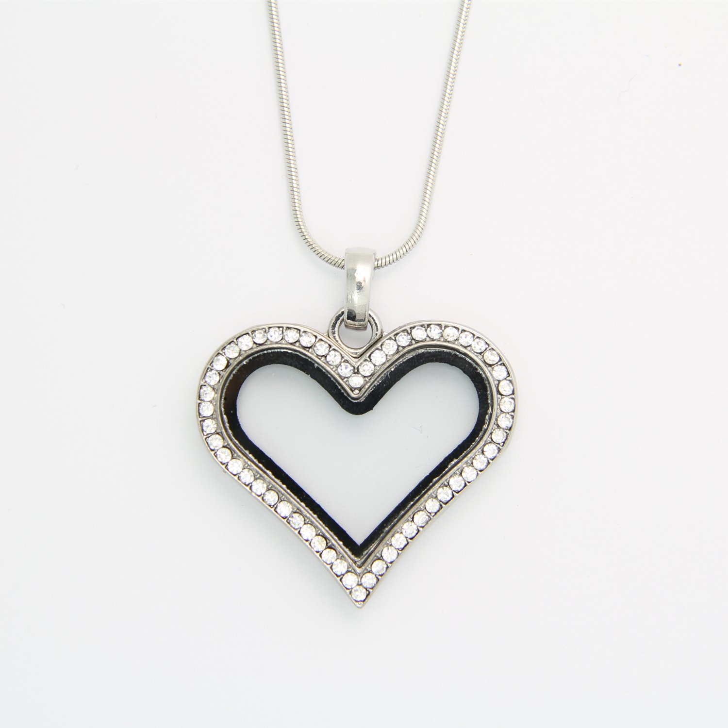 JOJO & LIN Magnetic Floating Locket Charm 30mm Medium with Snake Chain Mothers Day Gift (Silver Crystal Heart)