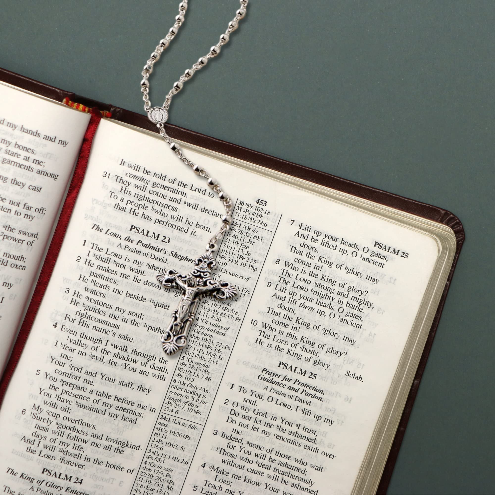 Simple Metal Necklace Rosary, Religious Devotional Jewelry, Classic Crucifix on Beaded Chain, Gift for Loved Ones, & More, 12 Inches, 4 Millimeter Beads