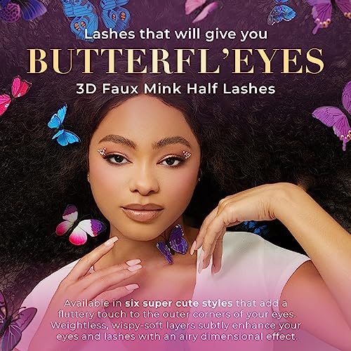 Lilly Lashes Butterfl'eyes Faux Mink Lashes, Half Lashes Natural Look & Feel, False Eyelashes, Reusable Eyelashes 20x, No Trimming + Easy to Apply, Round Style, Lash Glue not Included 13mm (Sassy)