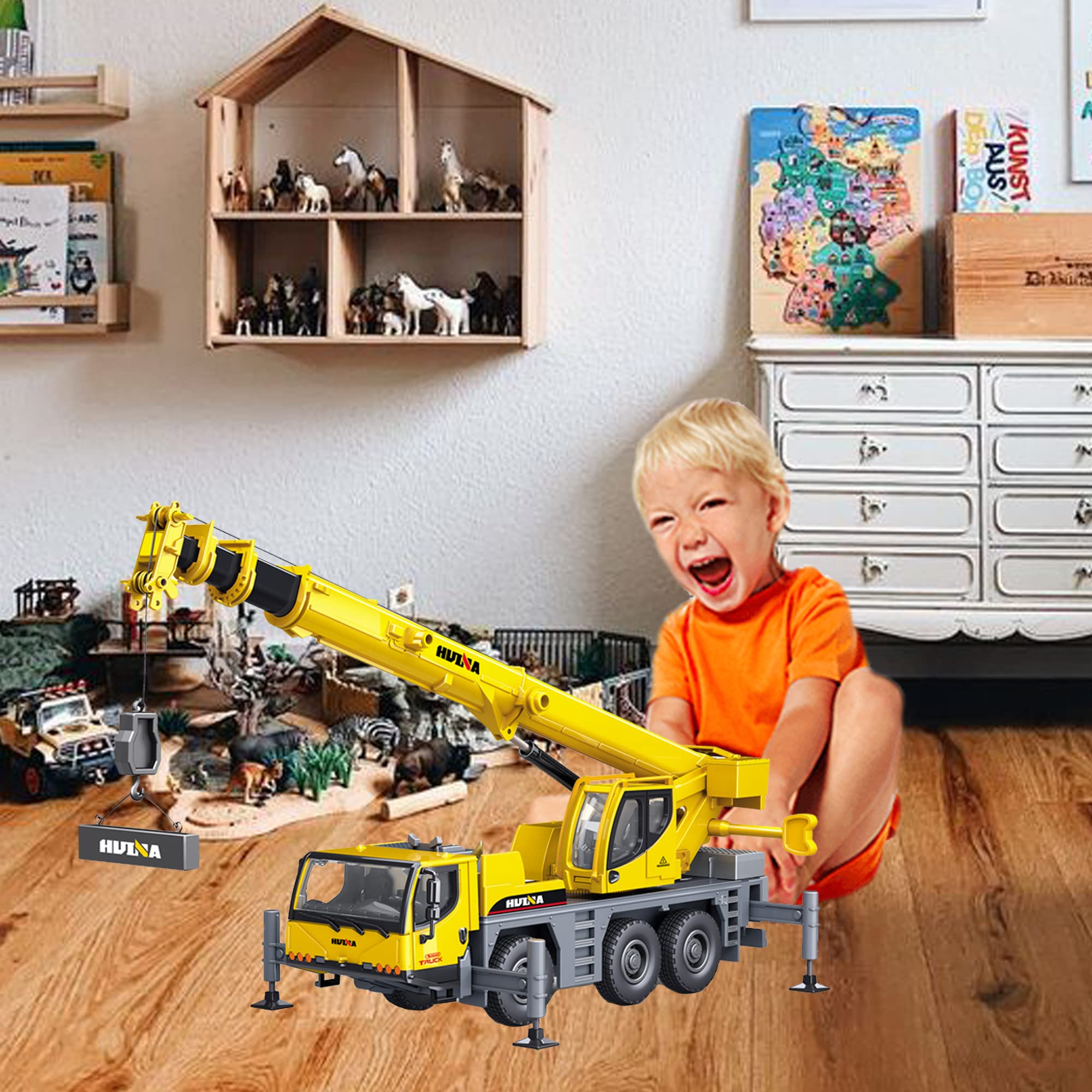 Qcar Mobile Crane Truck Construction Vehicles Toys,1:50 Scale Diecast Site Auto Crane, Toy Trucks for Kids 8,9,10,11,12 Year Old and up