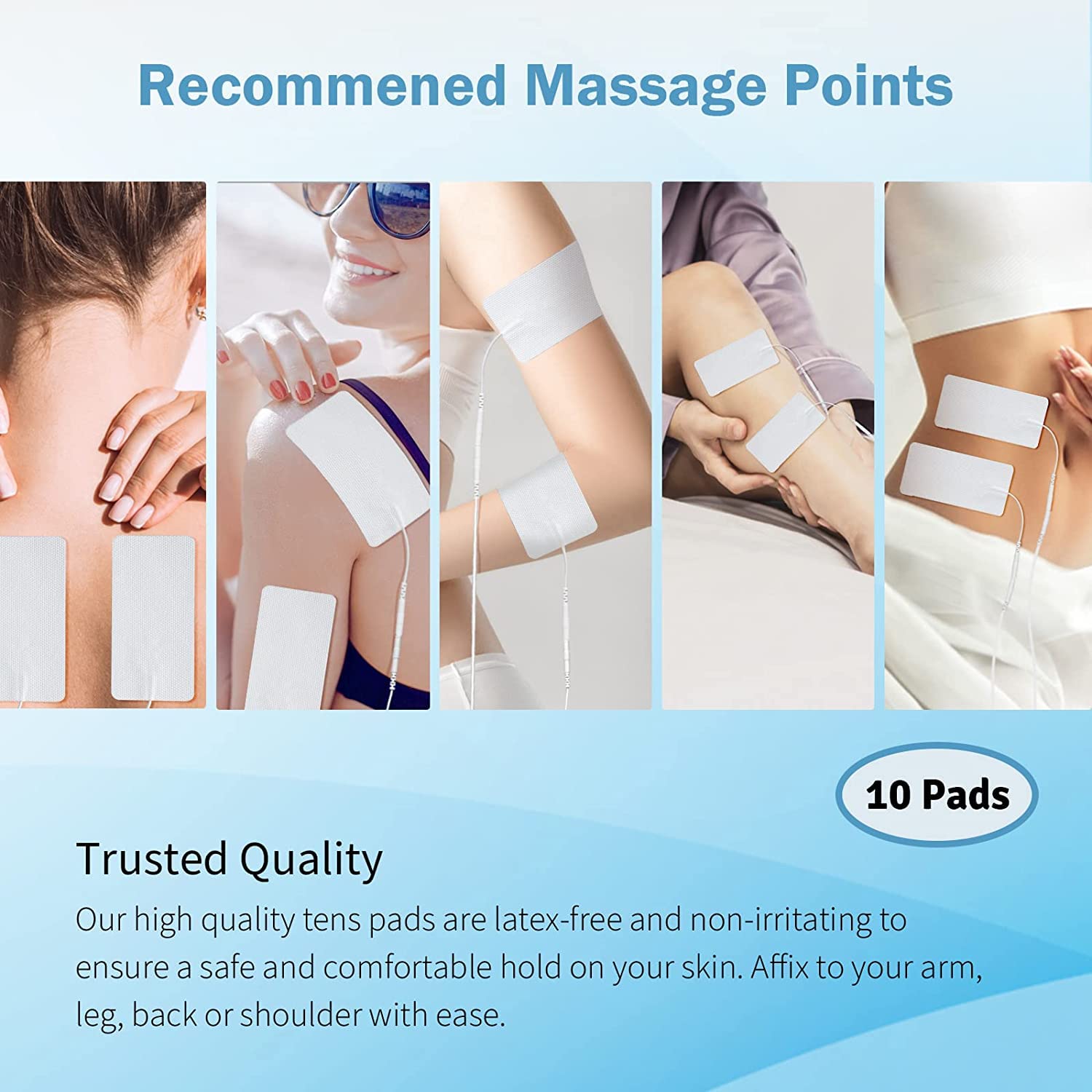 TENS Unit Replacement Pads 10 Pcs 2''x4'' Large Electrode Patches with Upgraded Self-Adhesive and Non-Irritating Design, Reusable 35 Times for Electrotherapy, Compatible with AUVON TENS, TENS 7000