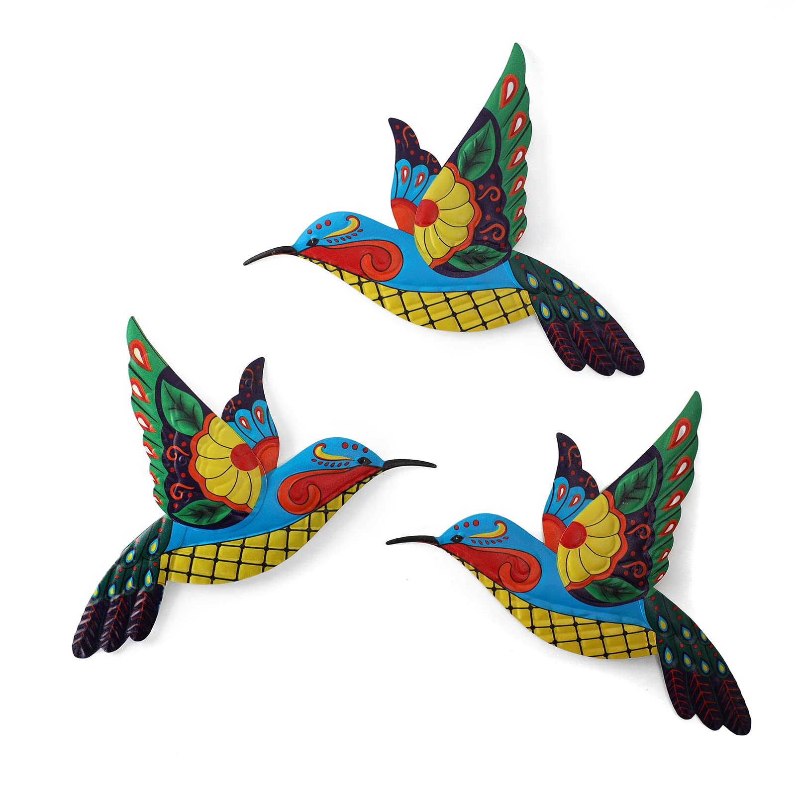 Scwhousi Metal Hummingbird Wall Art Decor,Metal Bird Wall Sculpture Decoration Hanging for Fence,Yard, Patio,Living Room,Bedroom,Muticolored