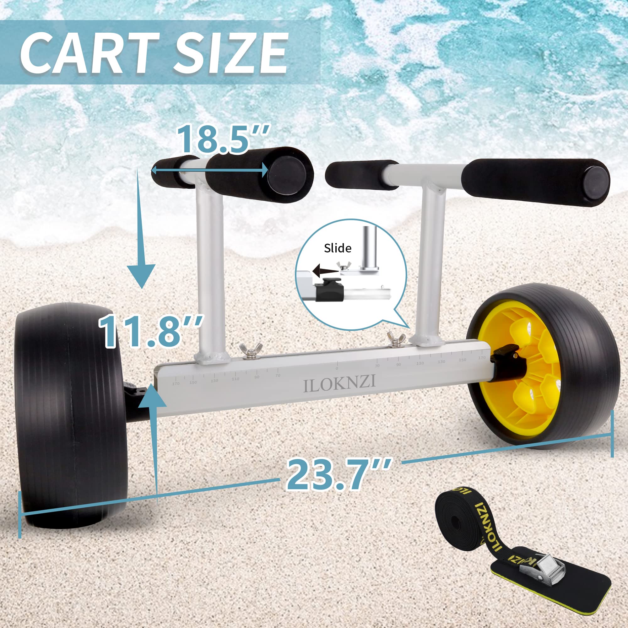 LOKNZI T-Shaped Width Adjustable Kayak cart with Flat-Free Wheels & Metal Buckle Strap for Kayaks and Canoes,High Pressure Capacity