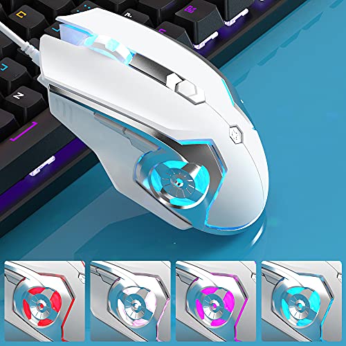 NACODEX AJ120 White Gaming Mouse Programmable 6 Buttons, 4 Adjustable DPI Up to 8000 for Window PC Gamer with Electroplating Wings Design
