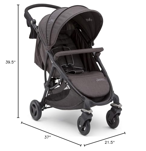 Jeep Gemini Stroller by Delta Children - Full of Features: Easy One-Hand Fold, Recline, Lightweight, Oversized Canopy, 2 Cup Holders, Shock Absorbing Frame, Grey Tweed