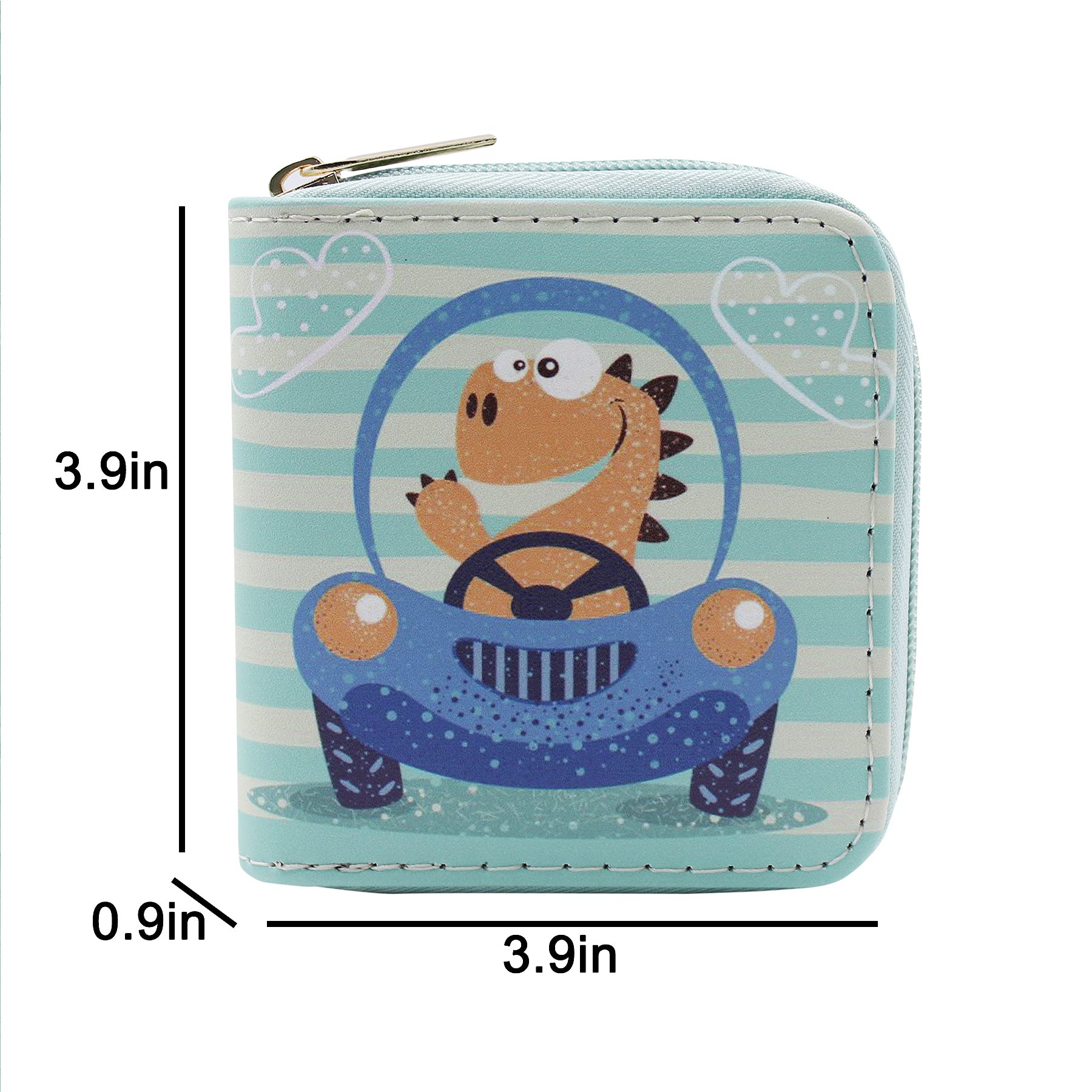 Small Short Wallets Kids Cute Cartoon Dinosaur Coin Purse Slim Credit Card Holder with Zipper Mini Wallet Pouch