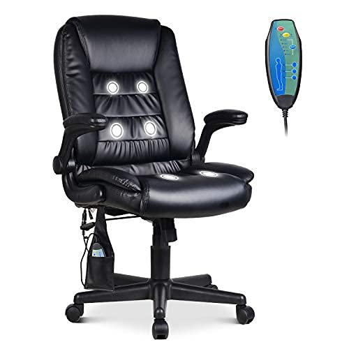 LENTIA Massage Office Chair High Back Executive Chair Ergonomic Leather Computer Desk Chair with 6 Vibrating Point, Black (27.16" W × 28.34" D × 41.73-45.74" H)