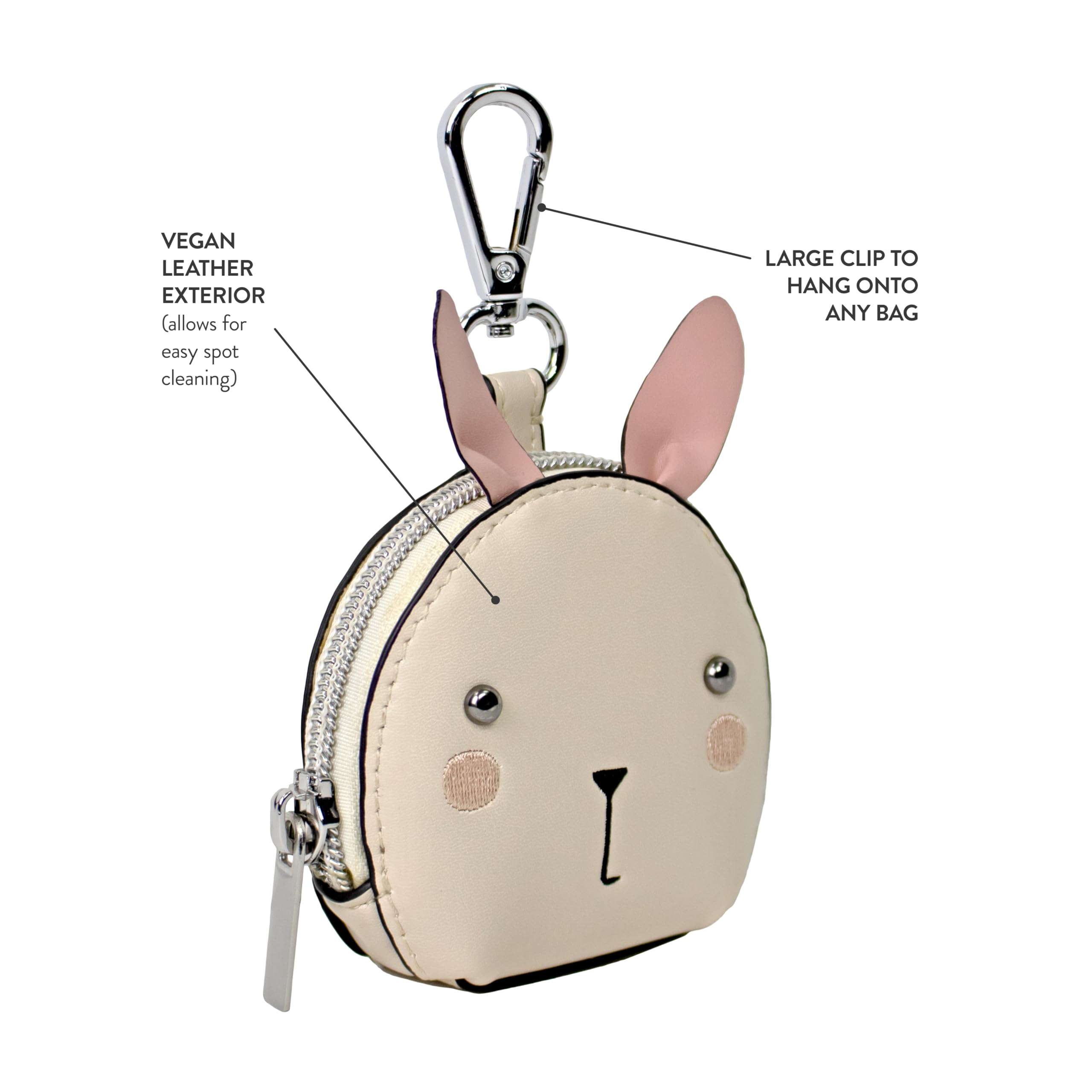 TWELVElittle Rabbit Pouch, Pacifier Holder for Diaper Bags. Vegan Leather Pouch Charm. Easily Clips on to a Diaper Bag