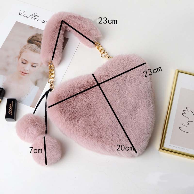 TeoYes Women's Plush Handbag Cute Heart Shape Shoulder Fashion Handbags with Chain Strap