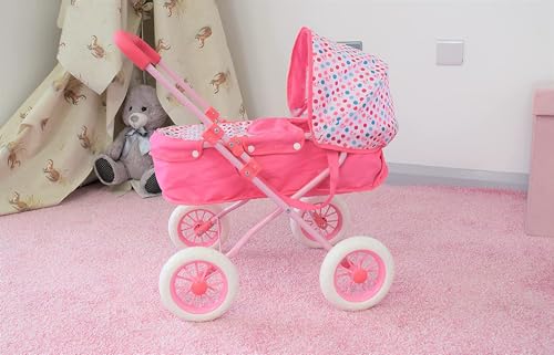 KOOKAMUNGA KIDS Baby Doll Stroller - Realistic 2 in 1 Baby Stroller for Dolls w/Detachable Bassinet β Toy Pram w/Carry Cot, Retractable Canopy & Soft Grip Handle - for Dolls up to 18" - Pink