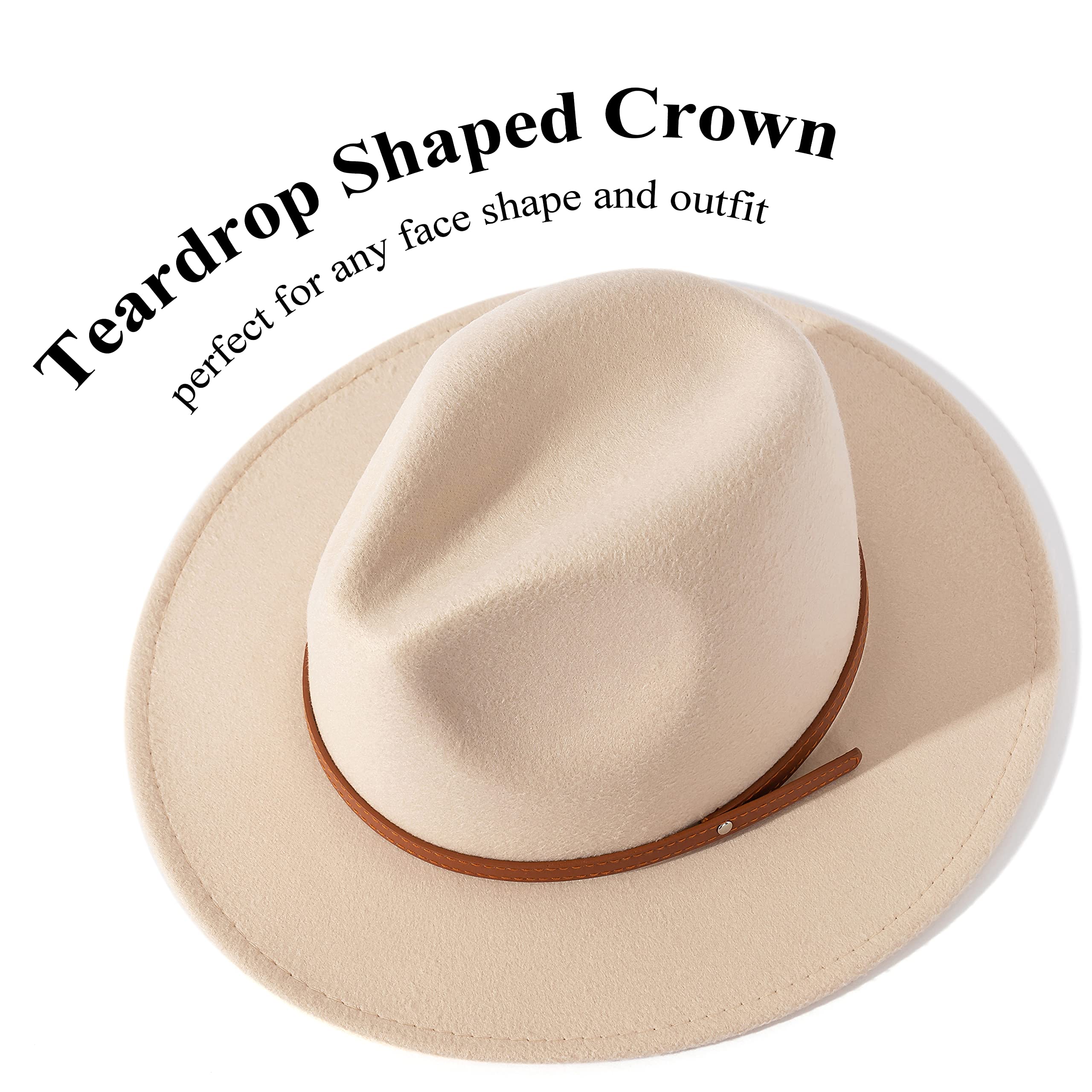 Lisianthus Womens Wide Brim Fedora Hat Felt Jazz Cap with Belt Buckle Decor Brown Belt-Creamy M